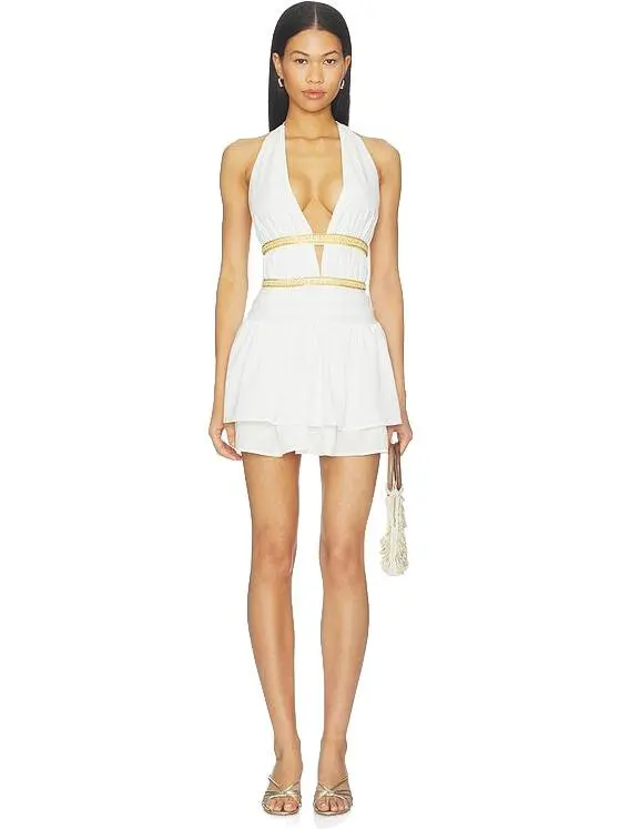 RUNAWAY THE LABEL Halter Plunge Mini Dress - White