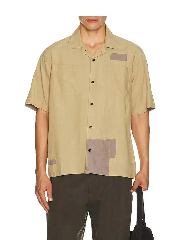 CORRIDOR Patchwork Short Sleeve Shirt In Cream - Natural
