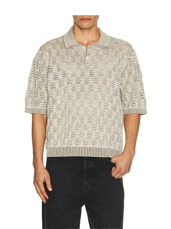CORRIDOR Cable Lace Polo In Grey - Natural
