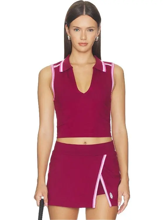 Free People X Forehand Polo Top In Red - Brick