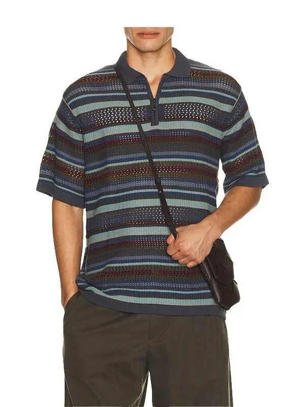 THISISNEVERTHAT Striped Knit Polo In Blue - Dark Navy