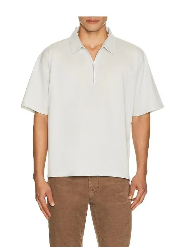 FRAME Half Zip Pique Polo In Blue - Pale Blue
