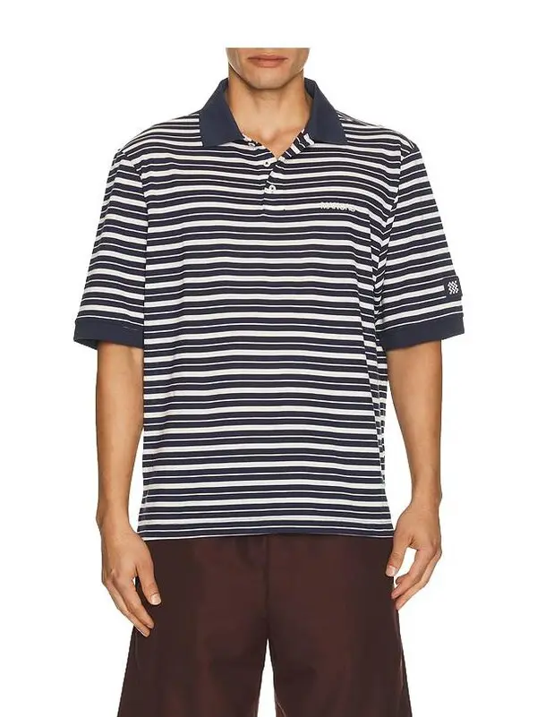 MANORS Goat Pique Stripe Polo - Navy