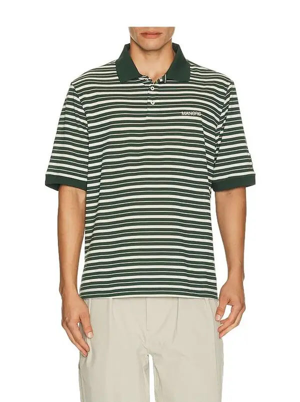 MANORS Goat Pique Stripe Polo In Green - Pine Green