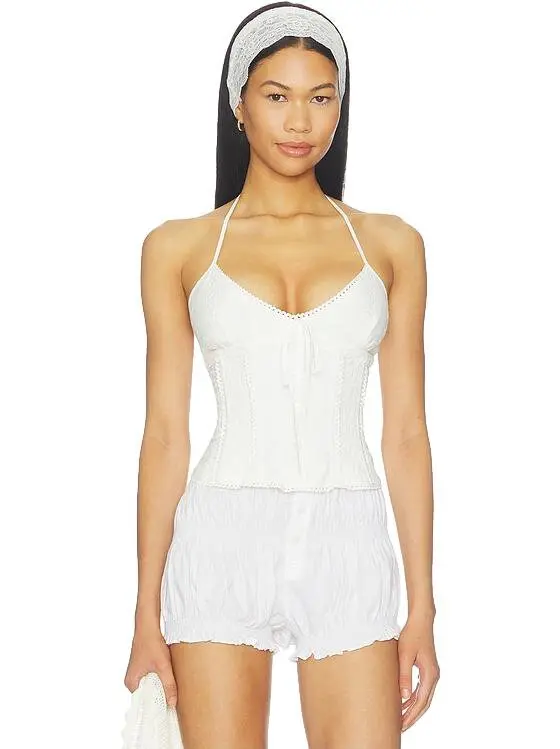 GUIZIO Marini Eyelet Corset Top - White