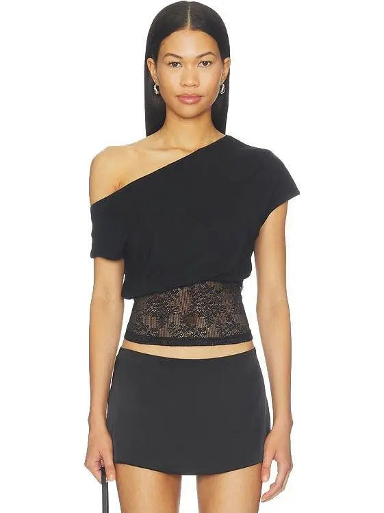 Lioness Etoile Off Shoulder Top With Lace Detailing - Smoke