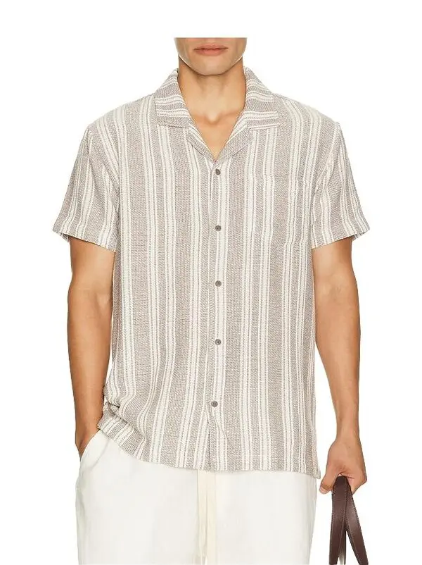 VINTAGE SUMMER Basket Weave Camp Shirt - Brown