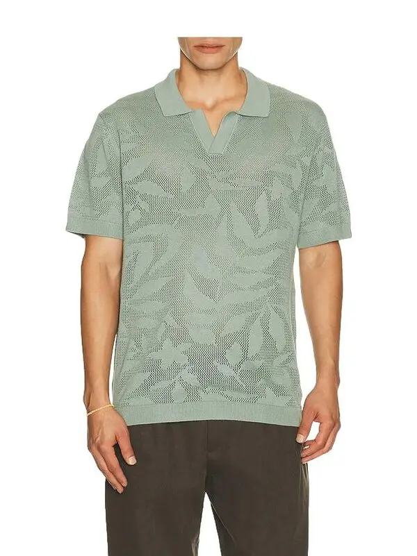 VINTAGE SUMMER Sweater Knit Polo In Green - Sage