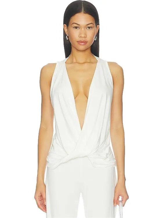 1XBLUE Twisted Front V-neck Top - White