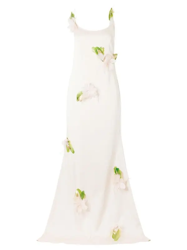 ILKYAZ OZEL Mellow" Floral Embellished Satin Gown - Pink