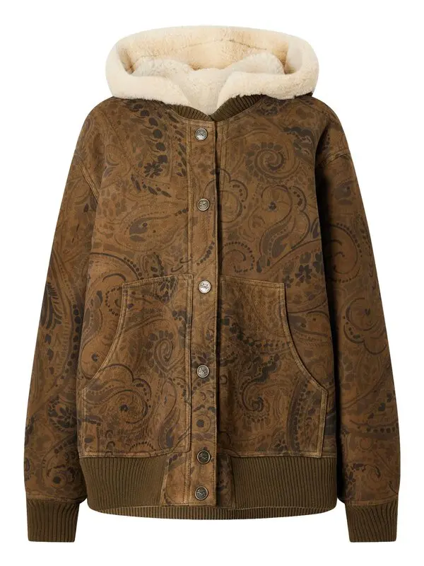 Etro Printed Suede Shearling Hooded Jacket - Green