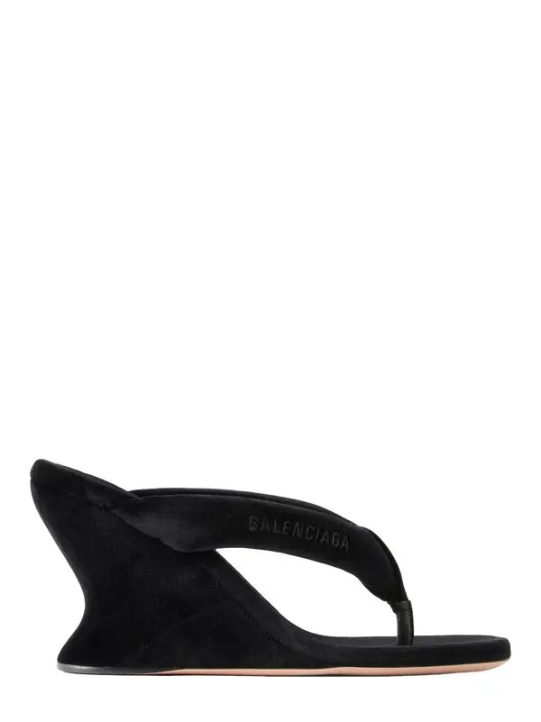 Balenciaga Gaeta Velvet Wedge Sandals - Black
