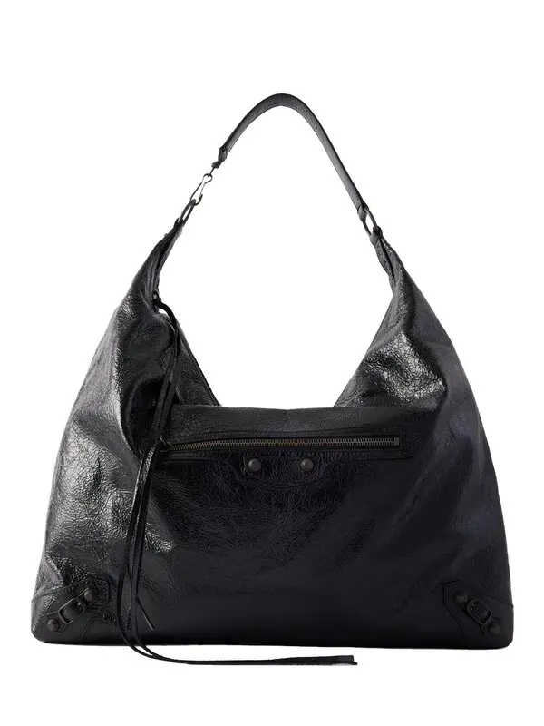 Balenciaga Le City Embellished Leather Shoulder Bag - Black