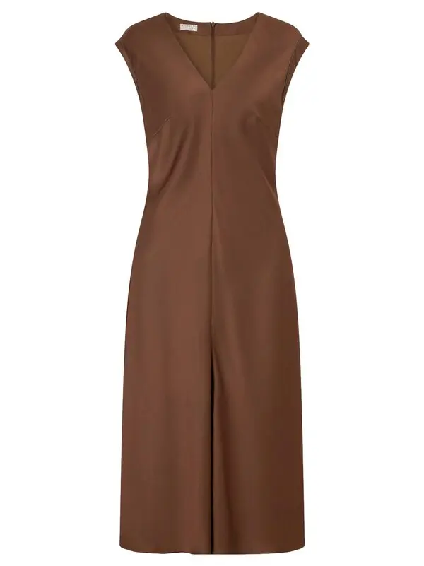 Brunello Cucinelli Bead-embellished Satin Midi Dress - Brown