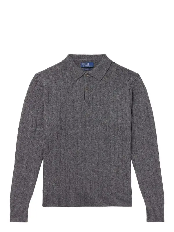Polo Ralph Lauren Cable-knit Cashmere Polo Sweater - Gray