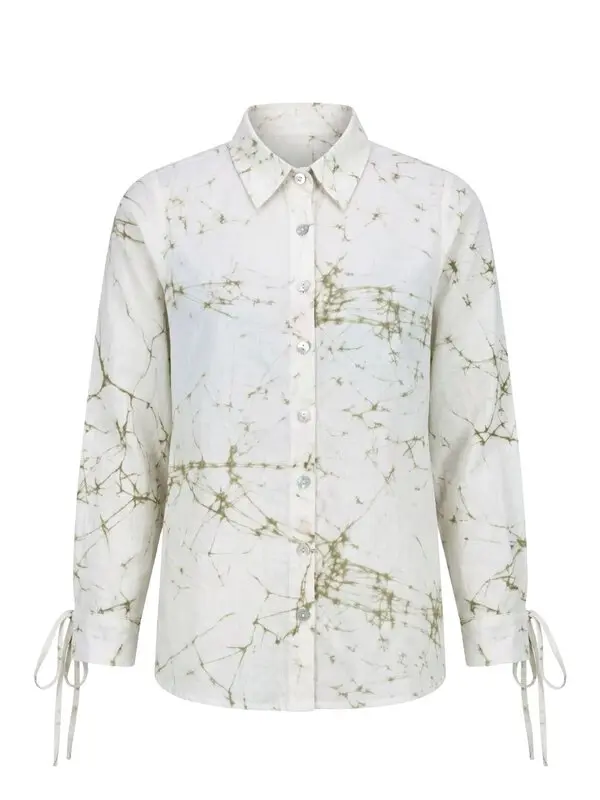 CELESTE MENDIS Batik Print Cotton Shirt With Tie Cuffs - Green