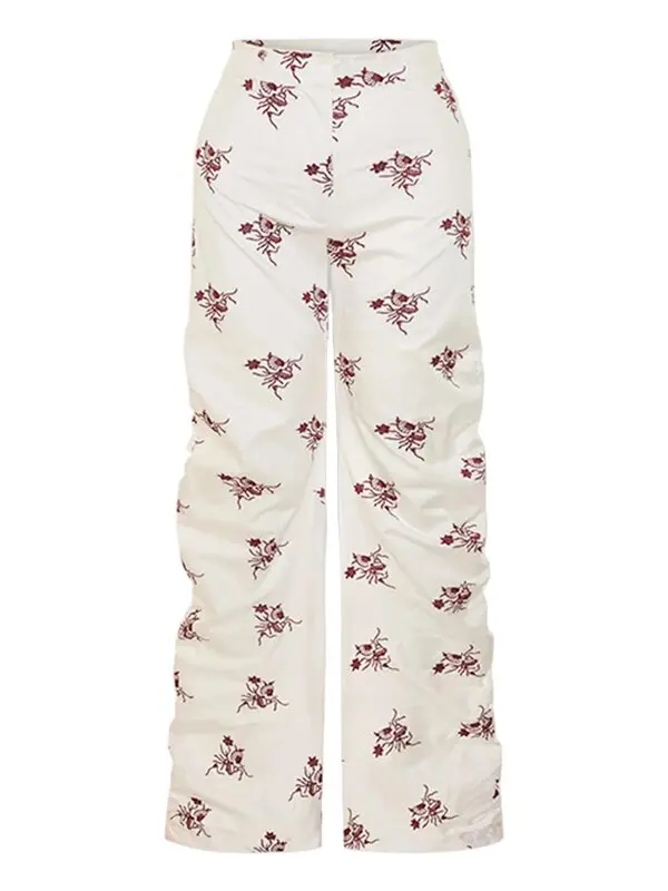 PCFG Embroidered High-waisted Wide-leg Pants - White