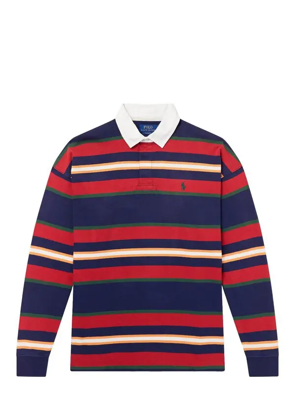 Polo Ralph Lauren Logo-embroidered Striped Cotton-jersey Polo Shirt - Blue