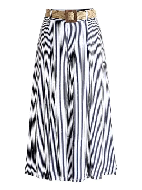 PAISIE Belted Pleated Culottes - Blue/white