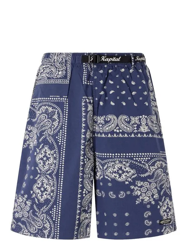 Kapital Belted Patchwork Bandana Print Cotton Shorts - Blue