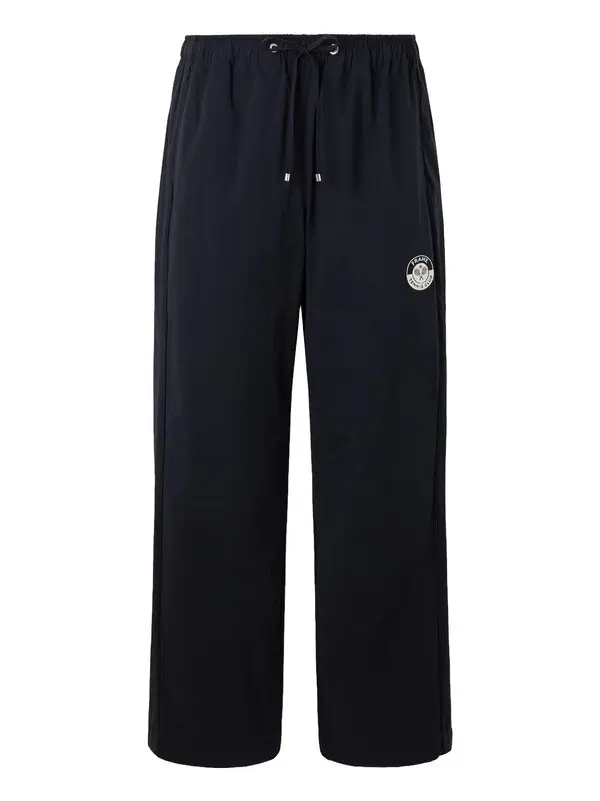 FRAME Straight-leg Cotton-blend Trousers With Embroidered Logo - Blue