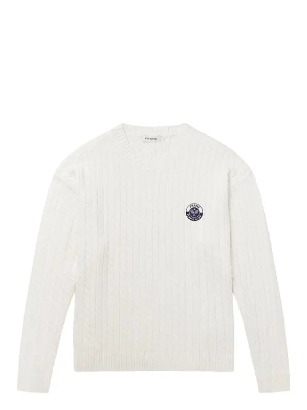 FRAME Logo-embroidered Cable-knit Cotton And Wool-blend Sweater - Neutrals