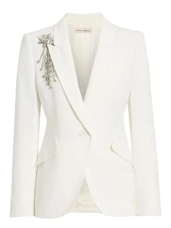 Alexander McQueen Crystal Embellished Crepe Blazer - Ivory