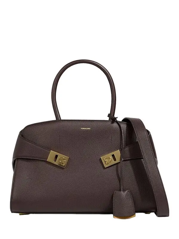 FERRAGAMO Hug Pebbledleather Tote - Dark Brown