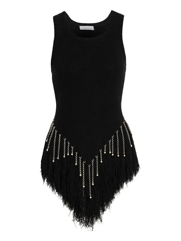 Rabanne Embellished Fringed Linen Knit Top - Black