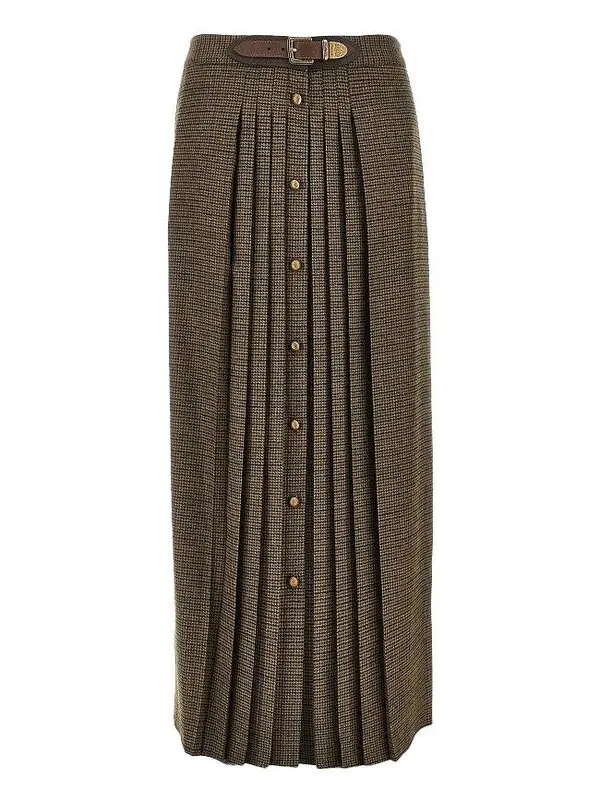 Etro Houndstooth Wool Maxi Skirt - Brown