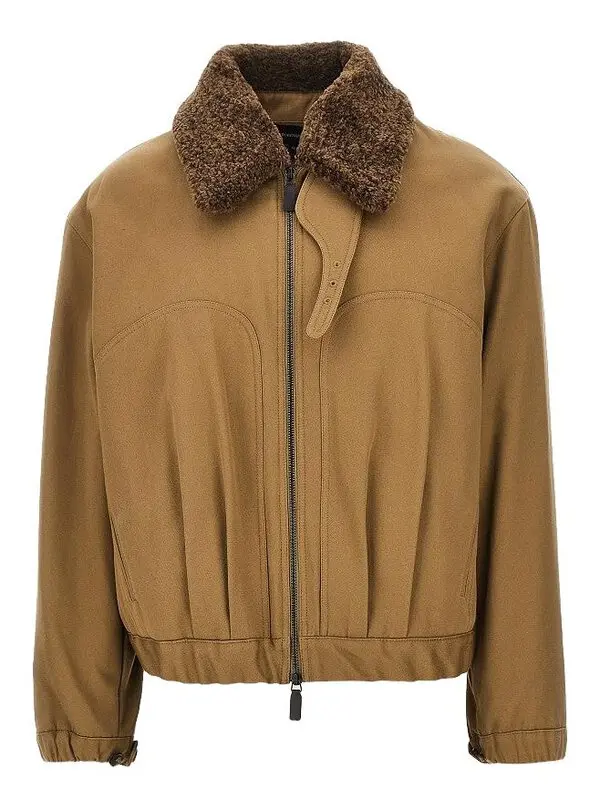Emporio Armani Padded Cotton Canvas Blouson With Detachable Shearling Collar - Green