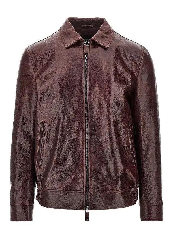 Emporio Armani Leather Jacket With Wrinkled Effect - Red