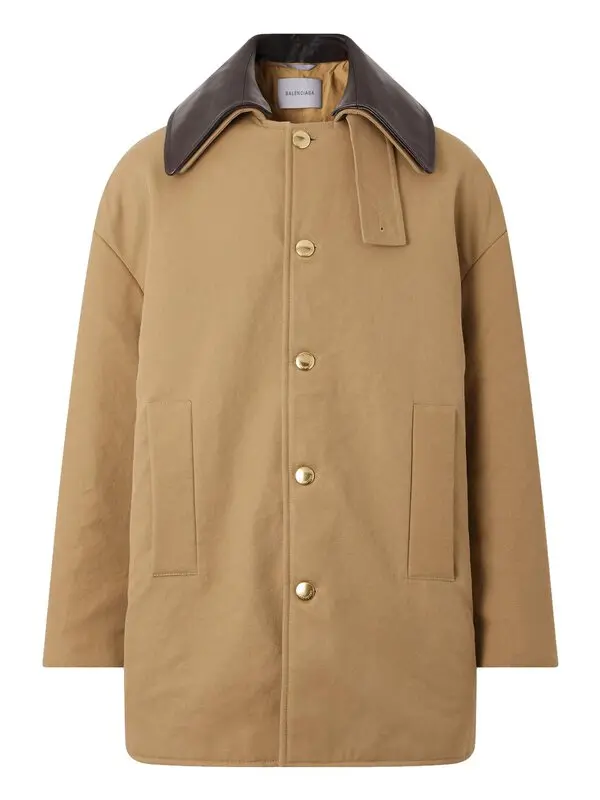 Balenciaga Leather-trimmed Cotton-canvas Coat - Neutrals