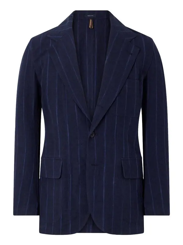 DRAKE'S Games Pinstriped Linen And Cotton-blend Suit Jacket - Blue