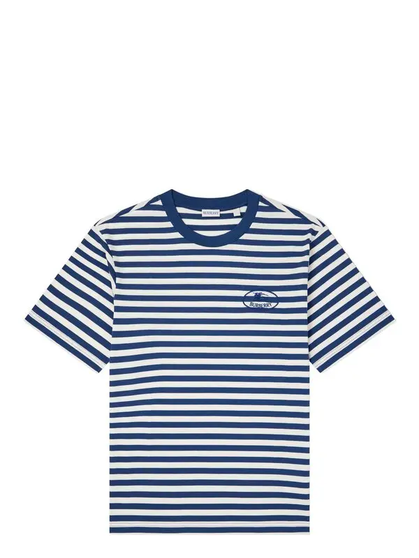 Burberry Ryan Logo-embroidered Striped Cotton-blend Jersey T-shirt - Blue