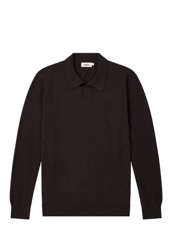 Altea Virgin Wool Polo Sweater - Brown