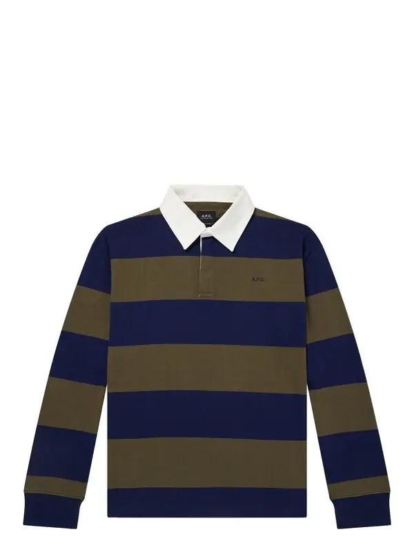 A.p.c. Isaac Logo-embroidered Striped Cotton Polo Shirt - Blue