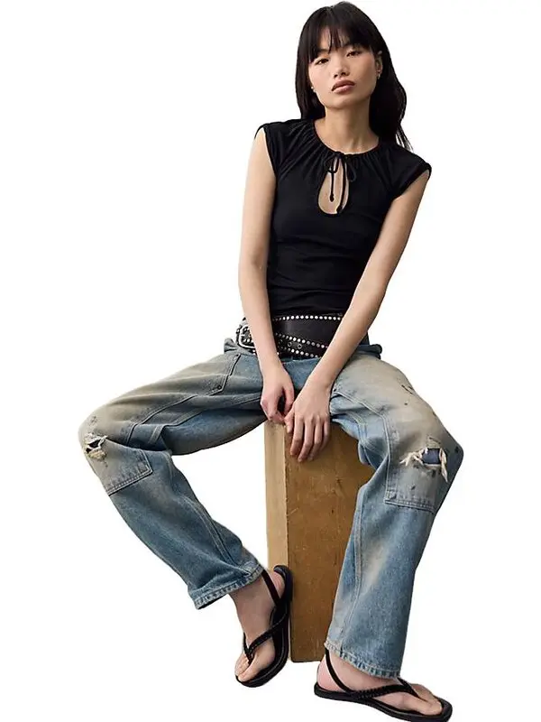 Free People We The Free Canal Street Tee With Tie Detail - Black