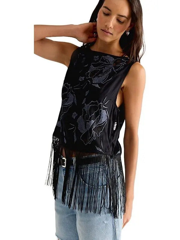 Free People Carlie Fringe Top - Black