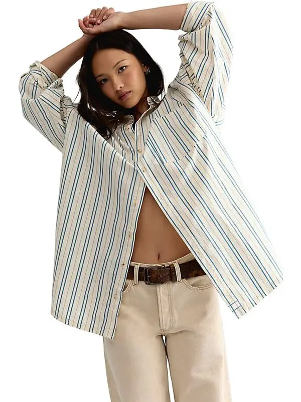 Free People Freddie Striped Button-down Shirt - Ivory Combo