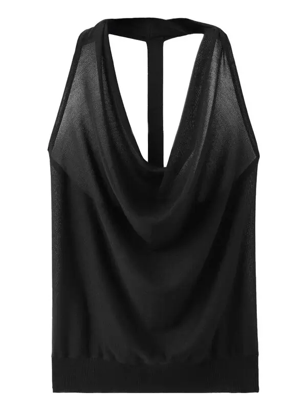 Mango Draped Fine Knit Top - Black