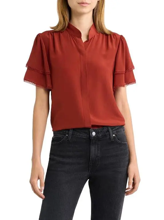FRAME Arcadia Layered Ruffle Silk Top - Paprika