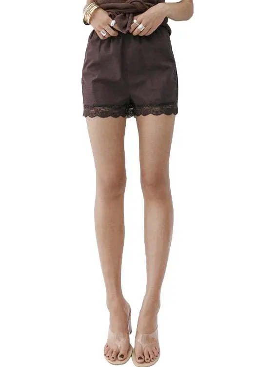 Mango Lace Detail Cotton Shorts - Brown