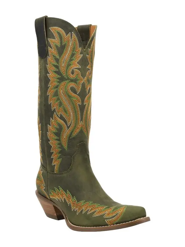 DINGO Lantana Leather Western Boots - Olive