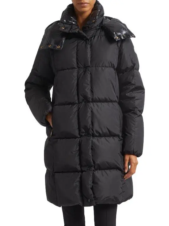 Moncler Long Water Repellent Quilted Down Coat - Black