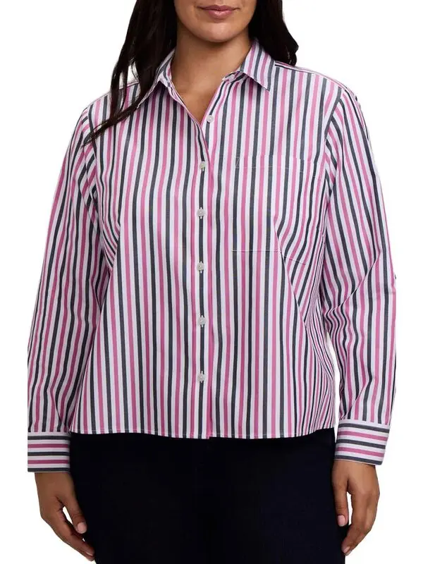 Foxcroft Jodie Striped Cotton Button-up Shirt - Pomegranate Red/multi
