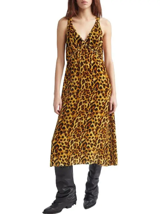 R13 Leopard Print Velvet Slipdress - Light Brown Leopard
