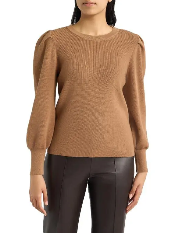 Anne Klein Puff Shoulder Fine Knit Sweater - Vicuna