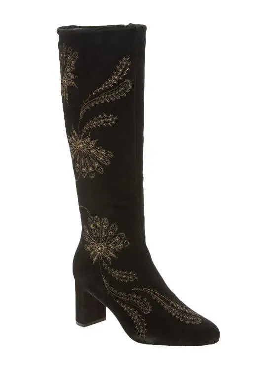 Cinq À Sept Dani Embroidered Suede Knee High Boots - Black