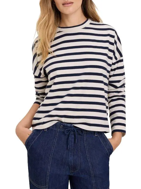 NZ BY NIC AND ZOE Striped Long Sleeve Cotton T-shirt - Cream Multi